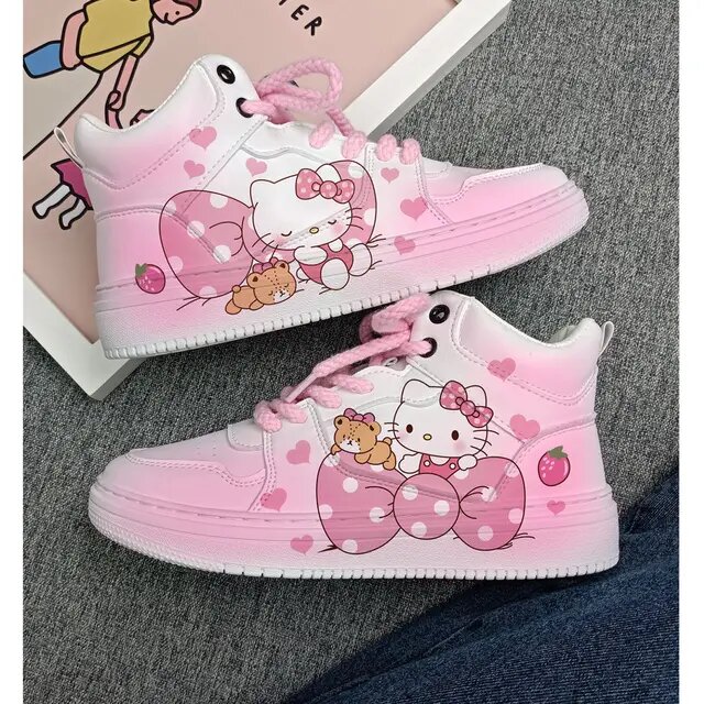 Новые повседневные кроссовки Sanrio Hello Kitty с рисунком из мультфильма, весенние и осенние, кавайные, нескользящие, удобные, для девочек и женщин, подарок для студентов