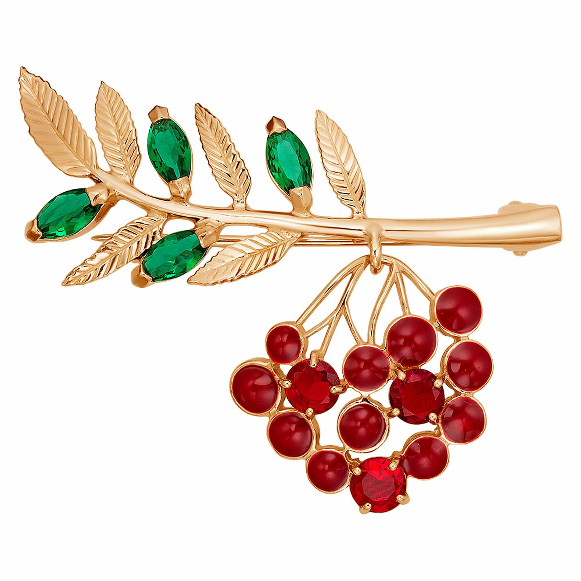 Брошь, серебро, 925 проба, золочение, фианит