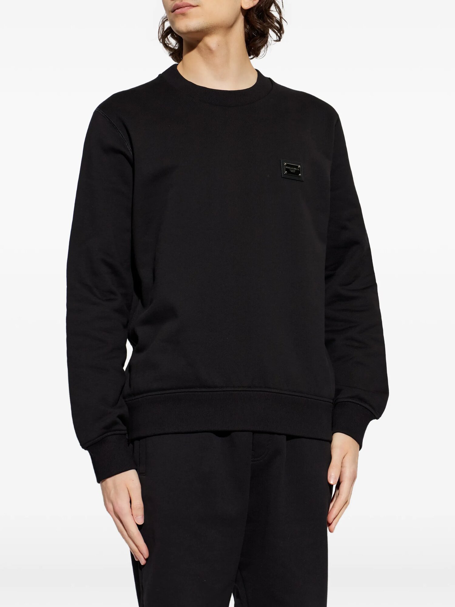 Толстовка DOLCE & GABBANA Logo-plaque crew-neck sweatshirt, размер 58, , black/black — фото 1