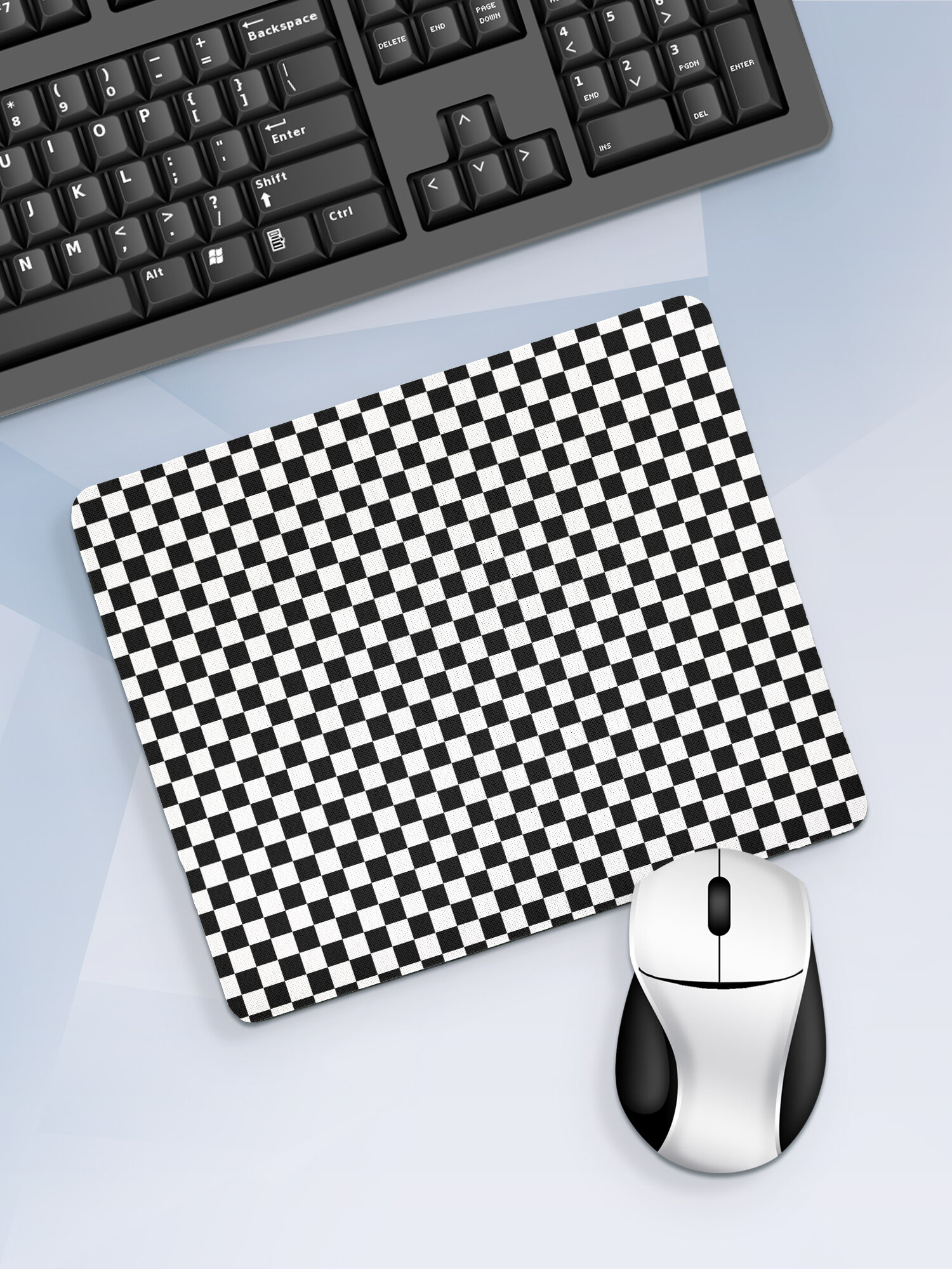 Коврик для компьютерной мыши Черно - белая клетка СКА, игровой, нескользящая основа, 23х19х0.4 см
