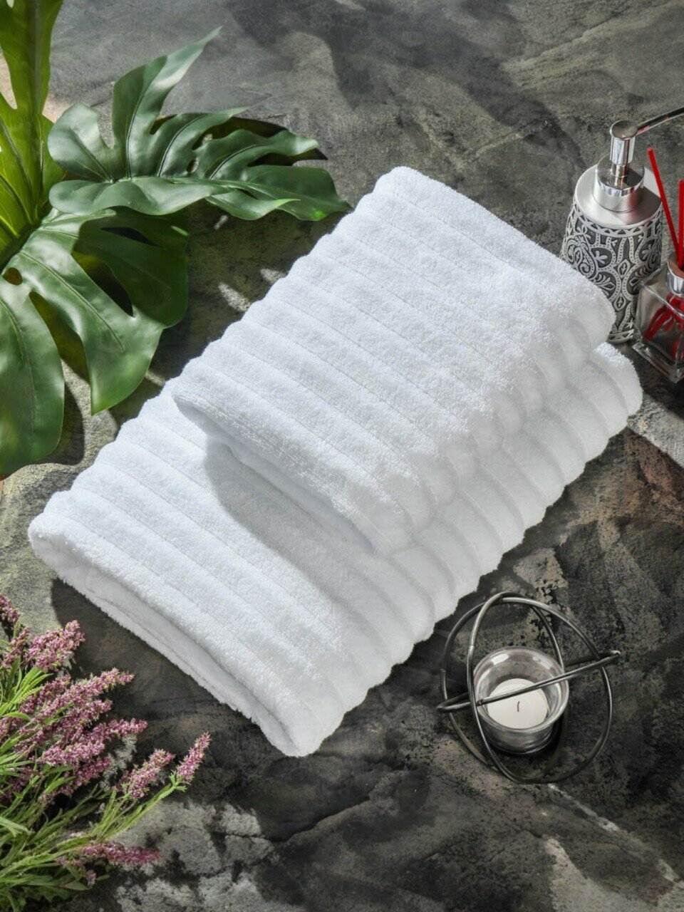 Полотенце банное махровое Silvano 50х90 см, 100% хлопок, белое, страйп, плотность 450 г/м2, для лица и рук, Узбекистан