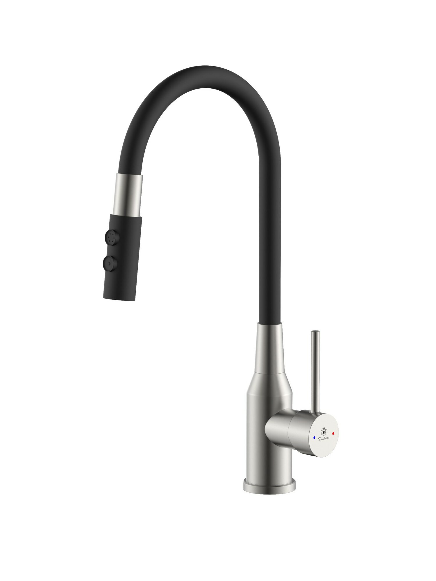 Смеситель для кухни Diadonna D46-0013LY латунный, черный матовый, высокий поворотный излив, однорычажный кран.