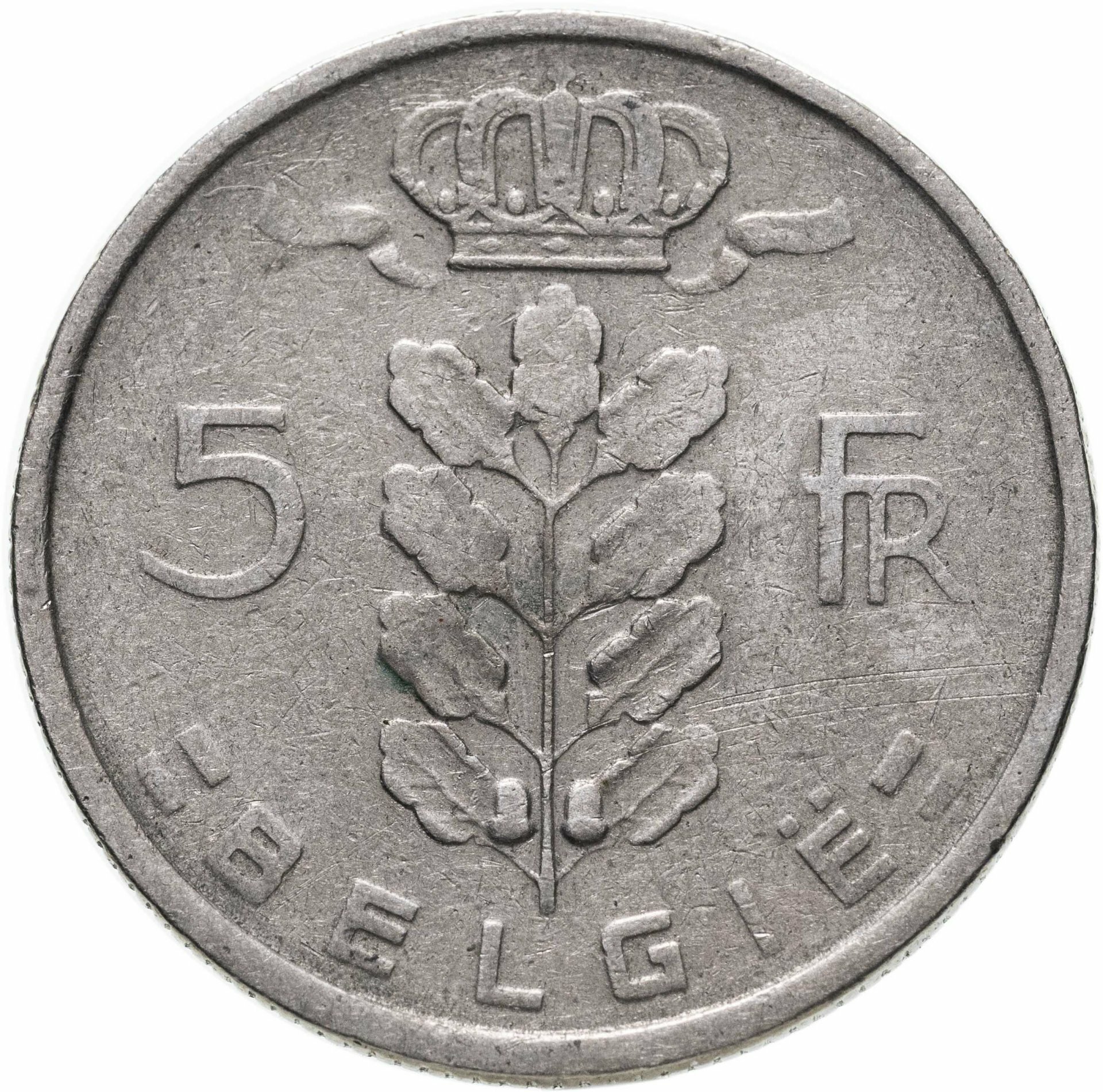 Бельгия 5 франков franc 1949 надпись на нидерландском- 'BELGIE', Мельхиор медь-никель, в сохранности VF
