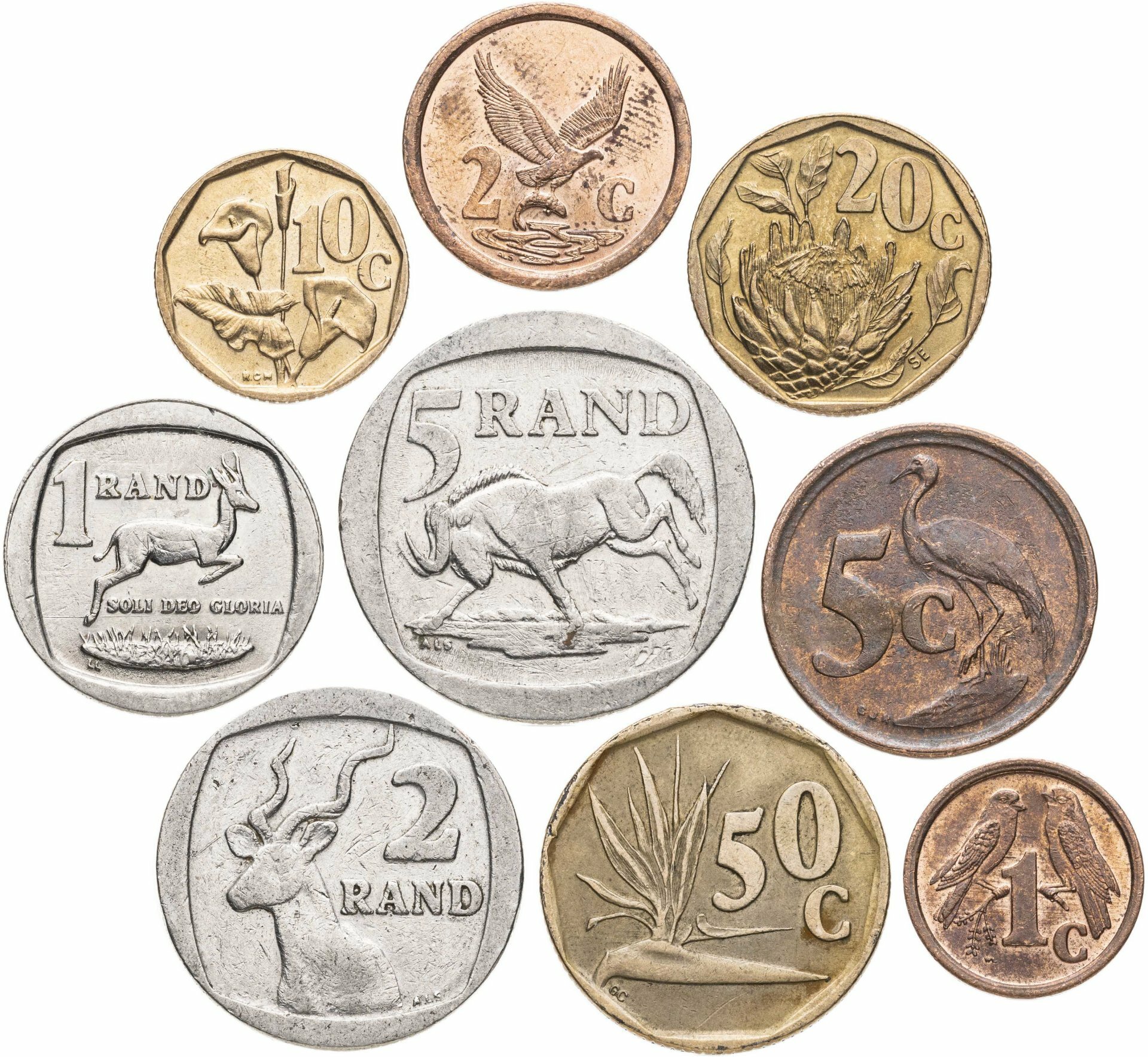 ЮАР, набор из 9 монет 1990-1996 годов, Сталь с медным покрытием, Сталь с бронзовым покрытием, Медь с никелевым покрытием, в сохранности XF