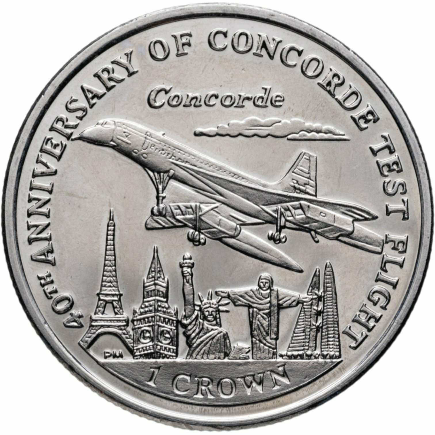 Остров Мэн 1 крона crown 2009 40 лет тестовому полёту Конкорда, Мельхиор медь-никель, в сохранности UNC