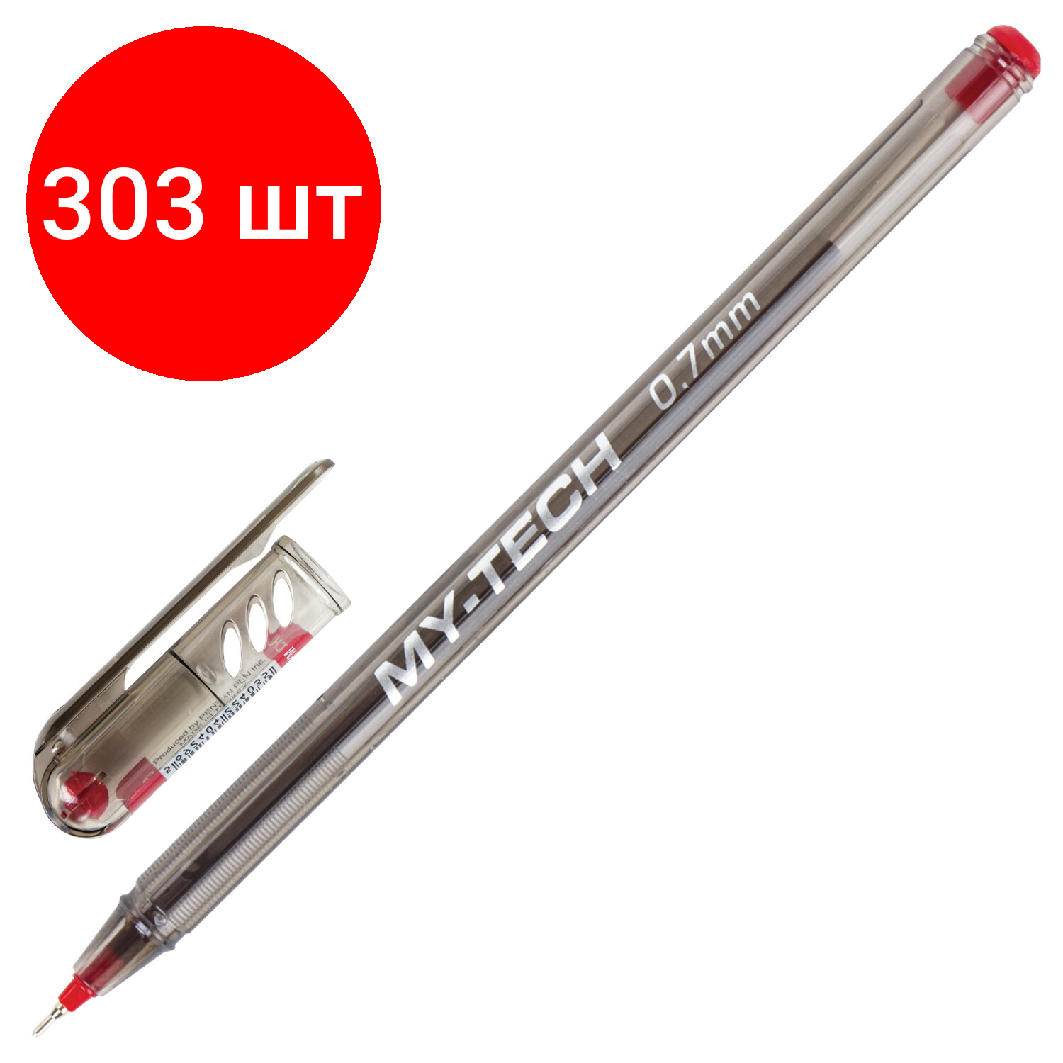 Комплект 303 шт, Ручка шариковая масляная PENSAN "My-Tech", красная, игольчатый узел 0.7 мм, линия письма 0.35 мм, 2240/25