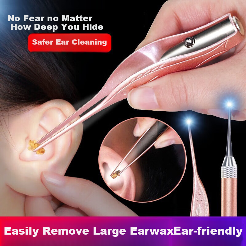 Haifino Ear Cleaning Tool Set with Light Ear Spoon Baby Earwax Removal Tool Ear Pick Tweezers 2 Pieces Set