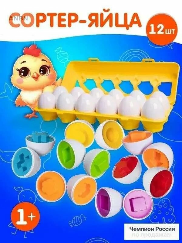 ANBN-Развивающий Сортер для малышей Яйца 12 штук в коробке / Логические игрушки для малышей 1 2 3 года
