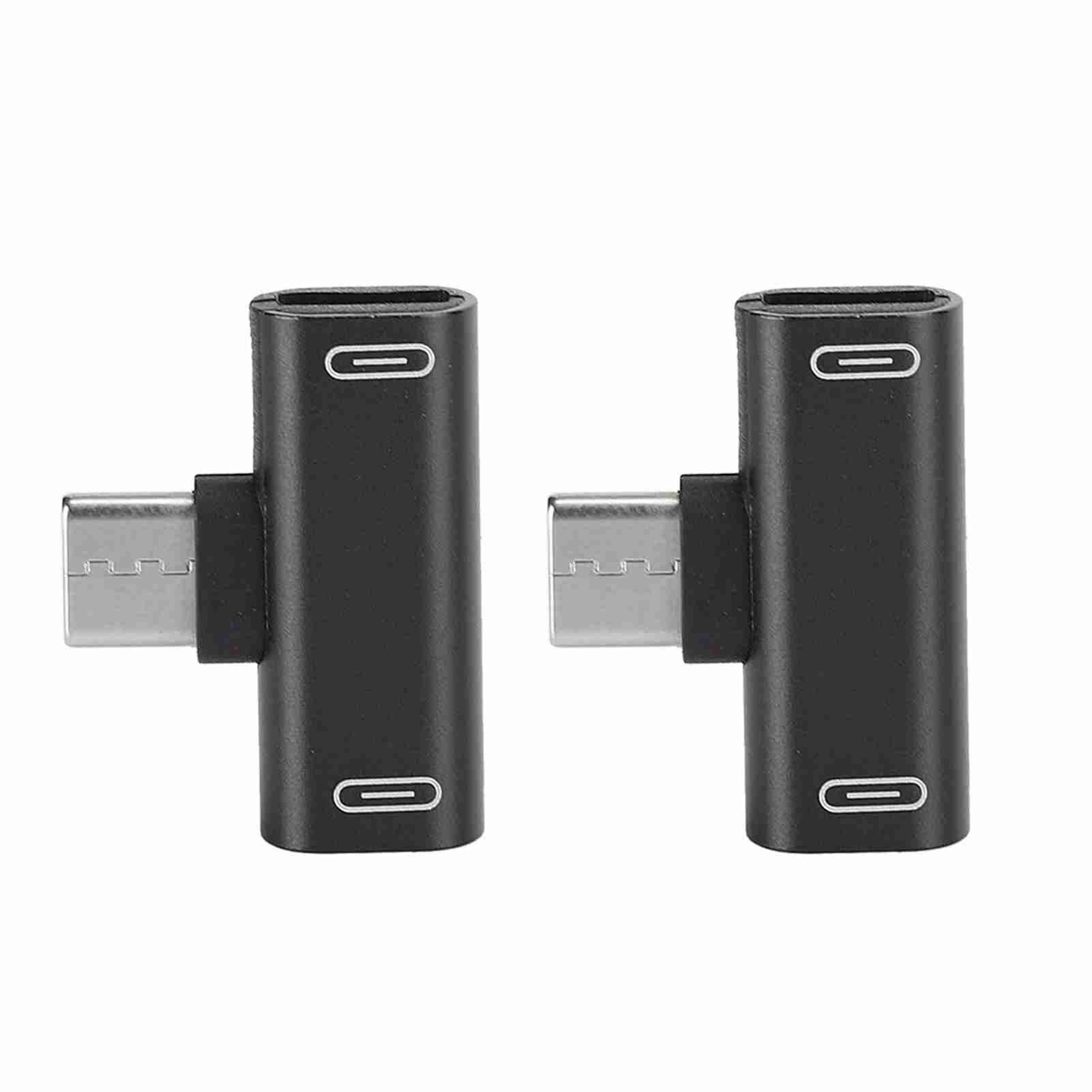 2 шт. разветвитель Type-C, двойной 2-в-1, адаптер для наушников, USB, аудио, зарядное устройство, черный (черный)