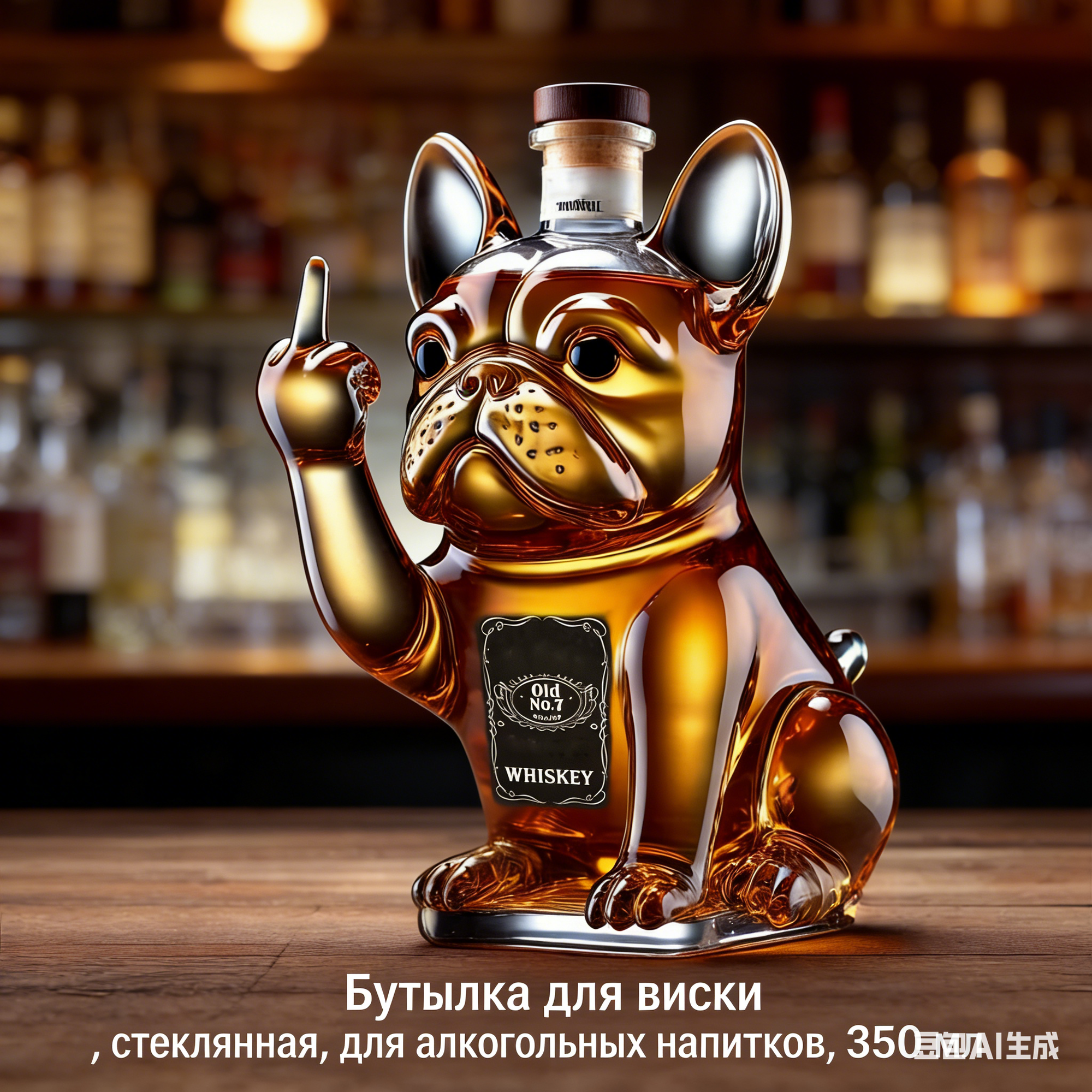 Бутылка для виски "Французский бульдог", стеклянная, для алкогольных напитков, 350 мл
