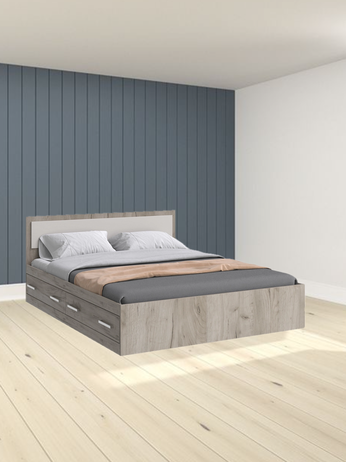 Кровать двухспальная с ящиками 1.6 м 160х200 см, Фиеста NEW (Нью), 163.5х203.7х80 см, ЛДСП, Кашемир / Дуб Крафт серый