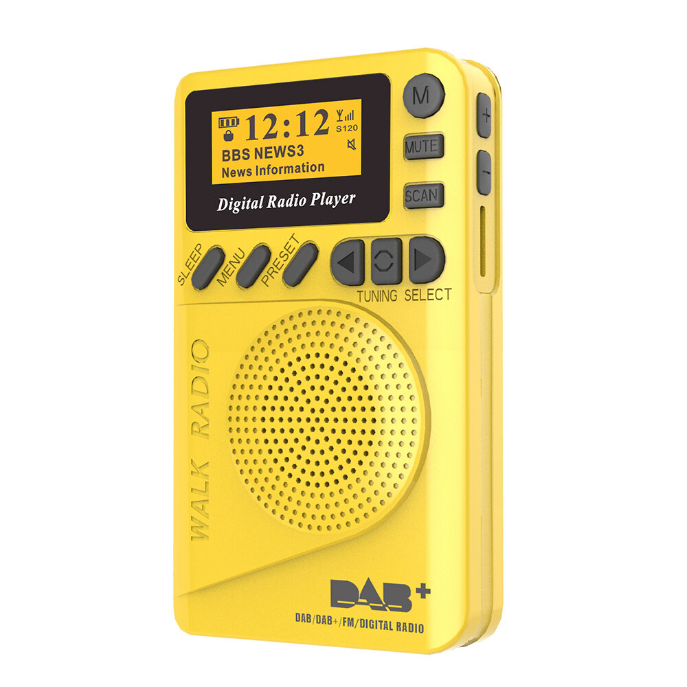 Пocket DAB Digital Radio Mini DAB+ Digital Radio с MP3 Player FM Radio LCD Display, цвет Желтый, материал ABS & Metal, количество запоминаемых каналов 10 DAB и 10 FM, поддержка SD карты до 32G, размер 105*62*20mm