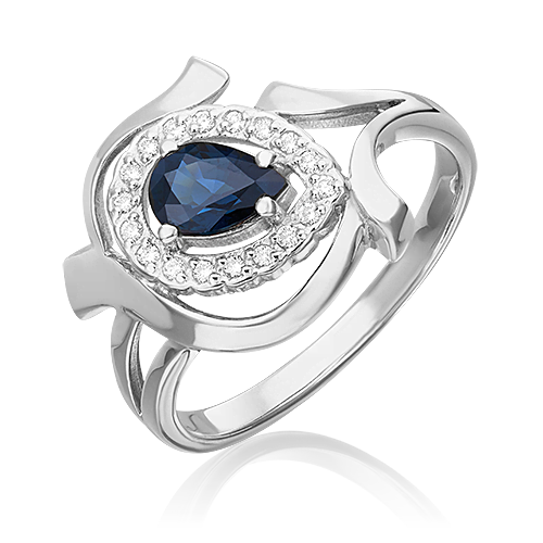 Кольцо, белое золото, 585 проба, бриллиант, сапфир