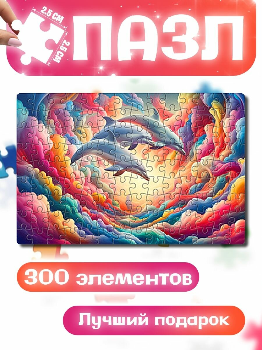 Пазлы для детей и взрослых Три небесных дельфина - нейроарт фантазия