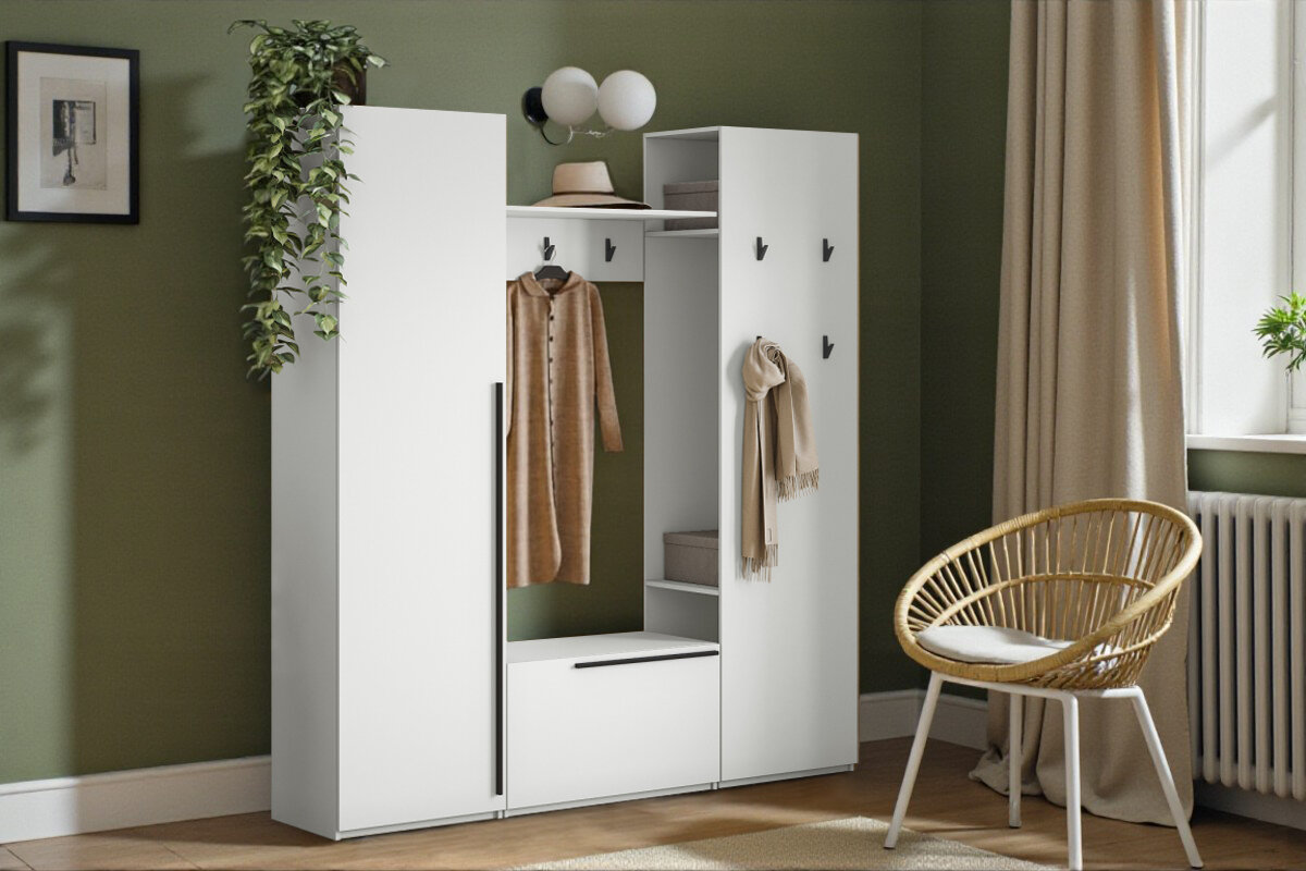 Прихожая Лорена Пакс-4 Белый Фасадный 0101 NOW 185x40x220 см, Фиеста