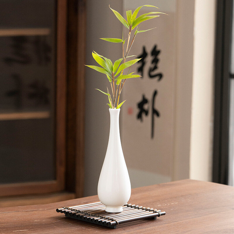 Керамическая белая фарфоровая бутылка, чисто белая бутылка с сеткой из нефрита Гуаньинь, простая ваза в китайском стиле, домашний декор, цветочная композиция, гидропонная простая ваза