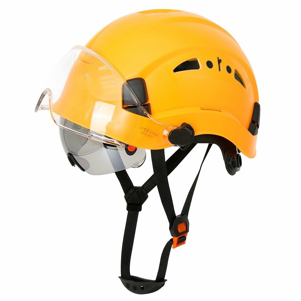 Строительная каска (защитный шлем) с регулируемыми двойными очками, наружные прозрачные и встроенные солнцезащитные очики