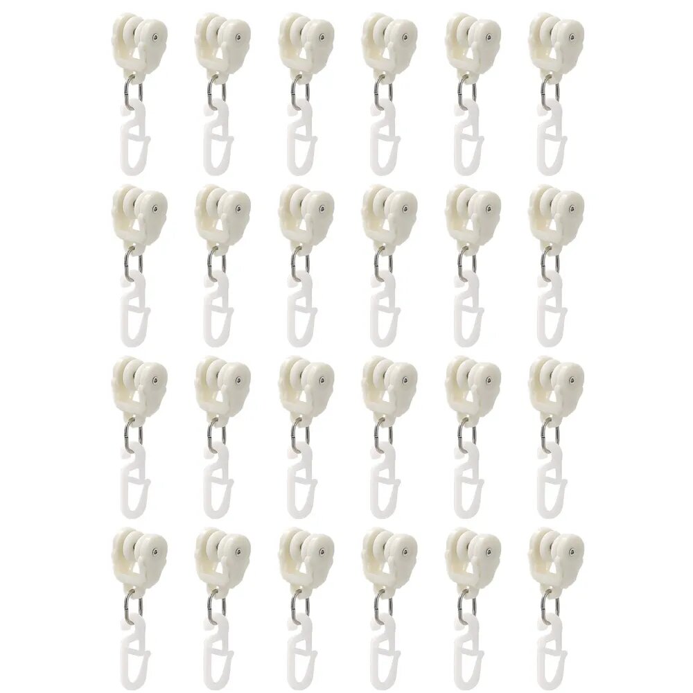 24 Комплекта крючков и планеров для штор, Пластиковые планерные крючки карнизов, Двухколесные ролики и , с колесиками (диаметр колеса 11 мм)