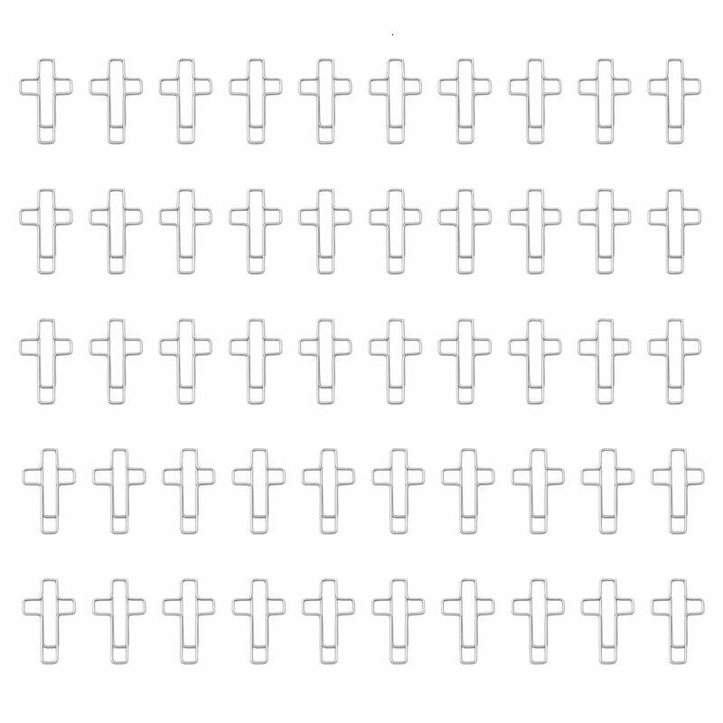 Металлические закладки-скрепки в форме креста, 50 шт, серебро