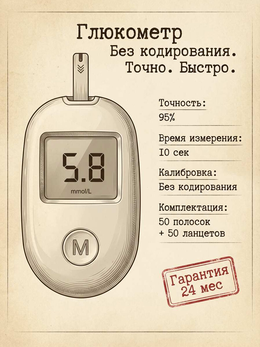 Глюкометр + 50 тест-полосок + ланцетов в наборе, измеритель сахара в крови, мониторинг глюкозы при сахарном диабете