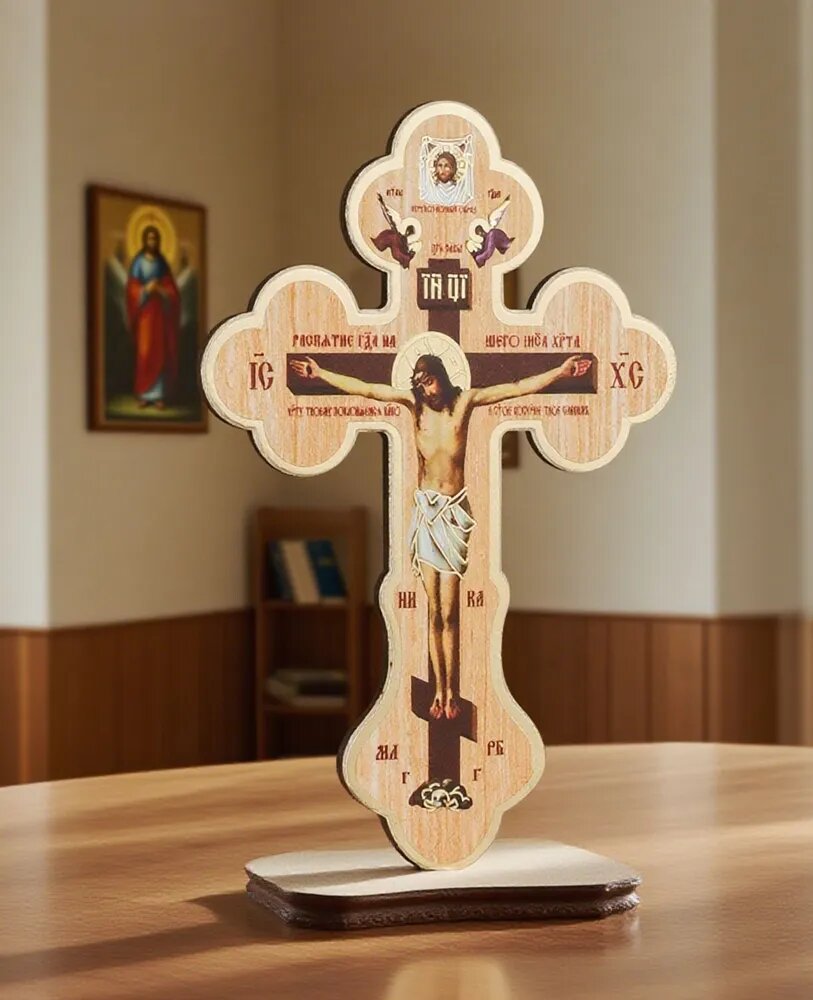 Распятие Иисуса Христа Православная деревянная подставка для креста Иисуса, украшение церковного стола 13,4 * 20,7 см