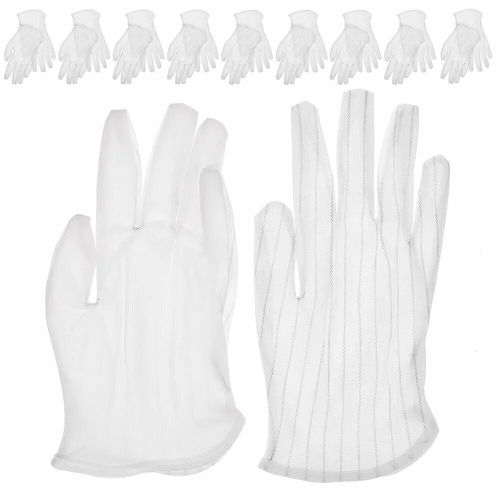 Белые антистатические безворсовые перчатки из микрофибры для украшений и декора, набор из 10 пар