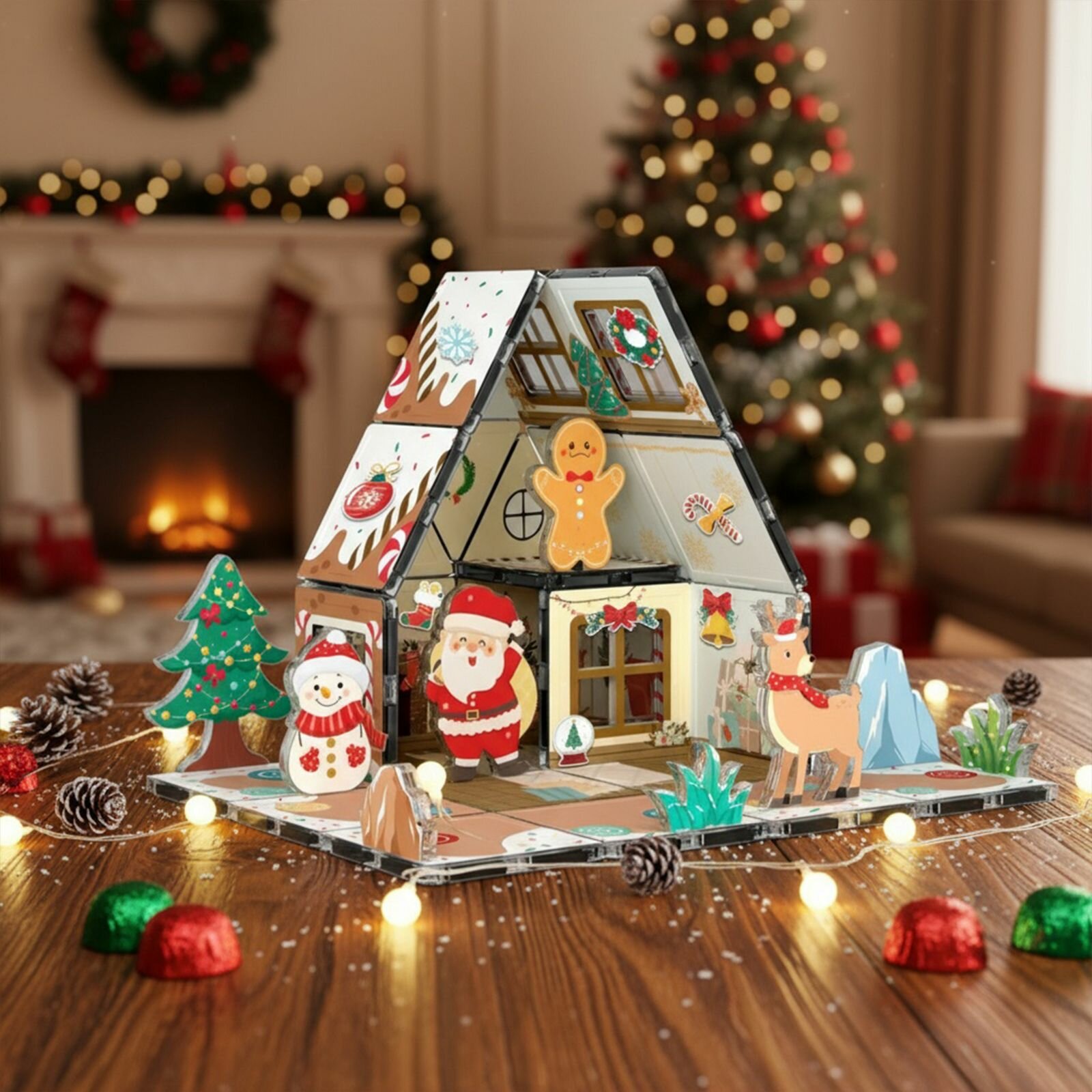 Рождественский пряничный домик, набор для строительства, магнитная плитка, строительные блоки для детей