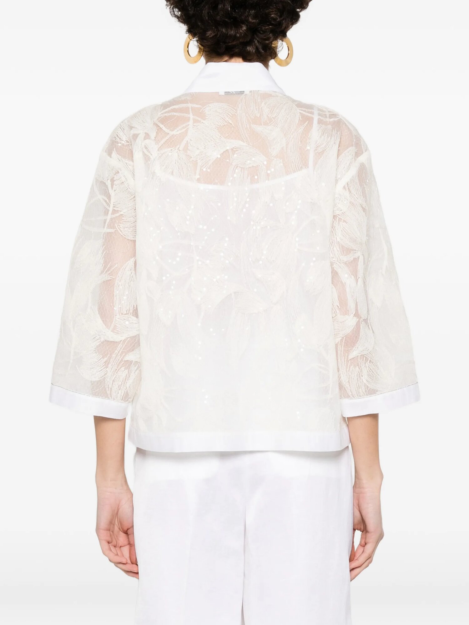 Рубашка PESERICO Sequin button-up shirt, размер 46, бежевый/белый — фото 1
