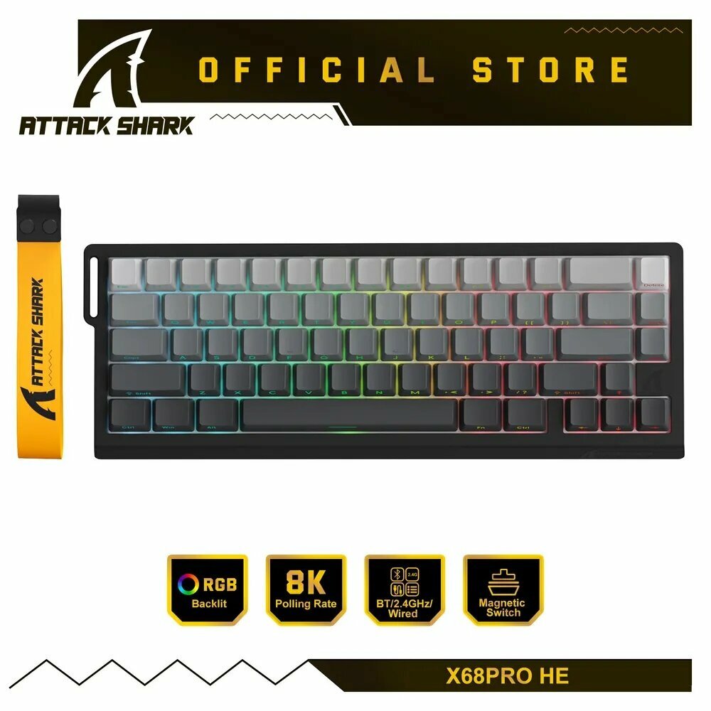 ATTACK SHARK Игровая клавиатура беспроводная X68PRO HE, (Attack Shark Hall Effect), Английская раскладка, серый
