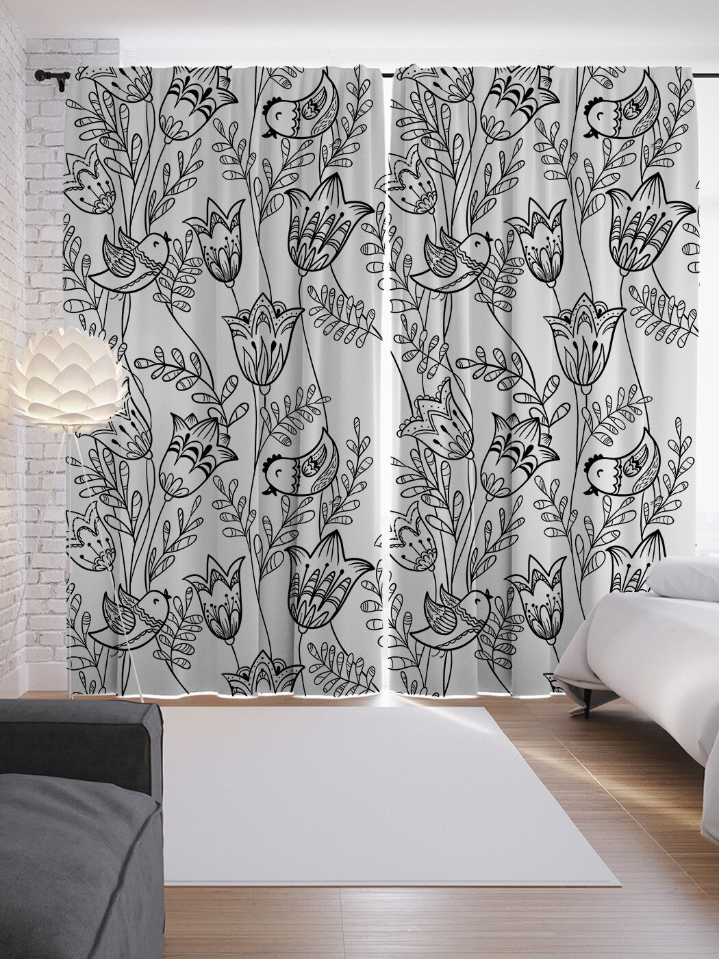 Фотошторы в спальню "Птички невелички", 2 полотна шириной по 145 см, высота 265 см, JoyArty