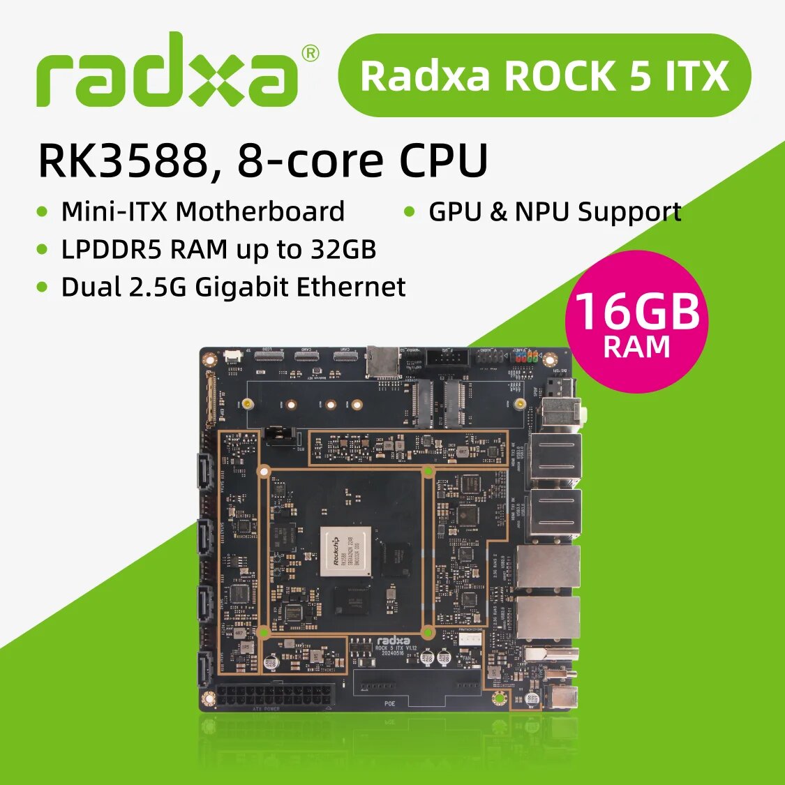 Radxa ROCK 5 ITX одноплатный компьютер 5 ITX 16GB