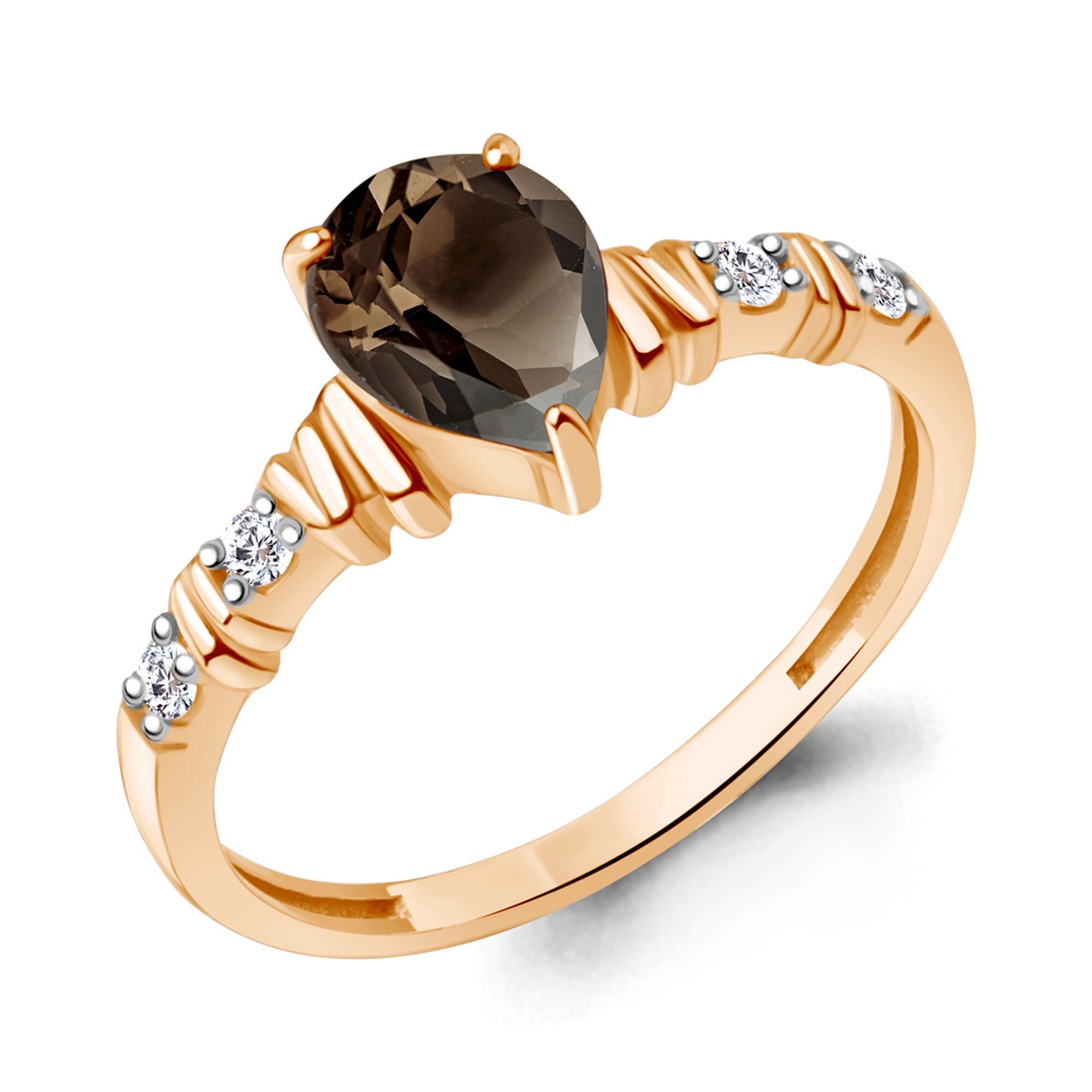 Кольцо, серебро, 925 проба, золочение, кварц, фианит