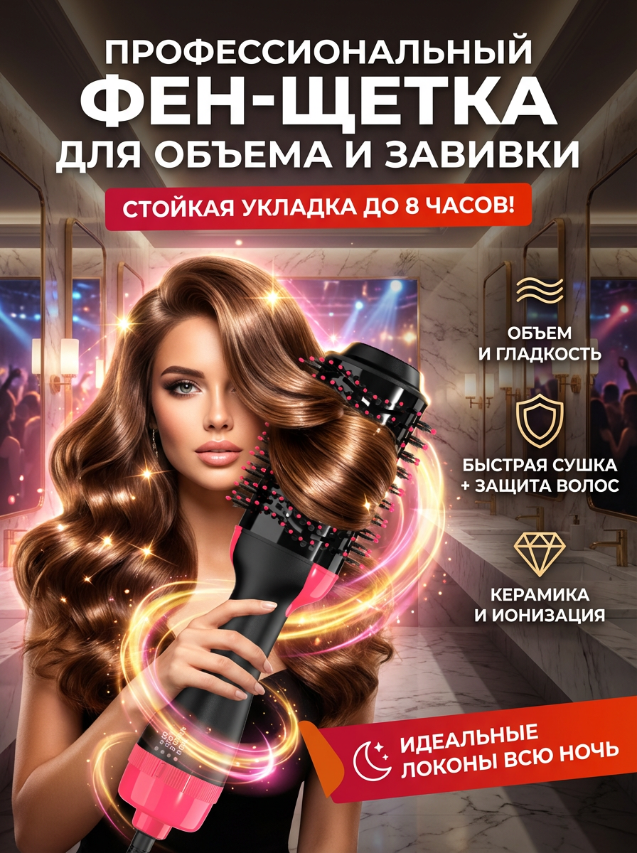 Фен-щетка для волос 3 в 1, Термощетка, Выпрямитель для волос, Стайлер, Расческа