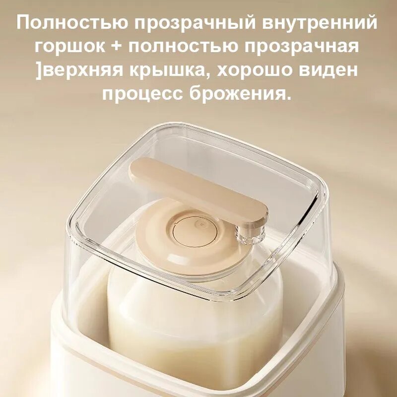Йогуртница с двойными стеклянными емкостями, таймером и функциями ферментации - для йогурта, кимчи, натто и фруктового уксуса, кремовый цвет — фото 1