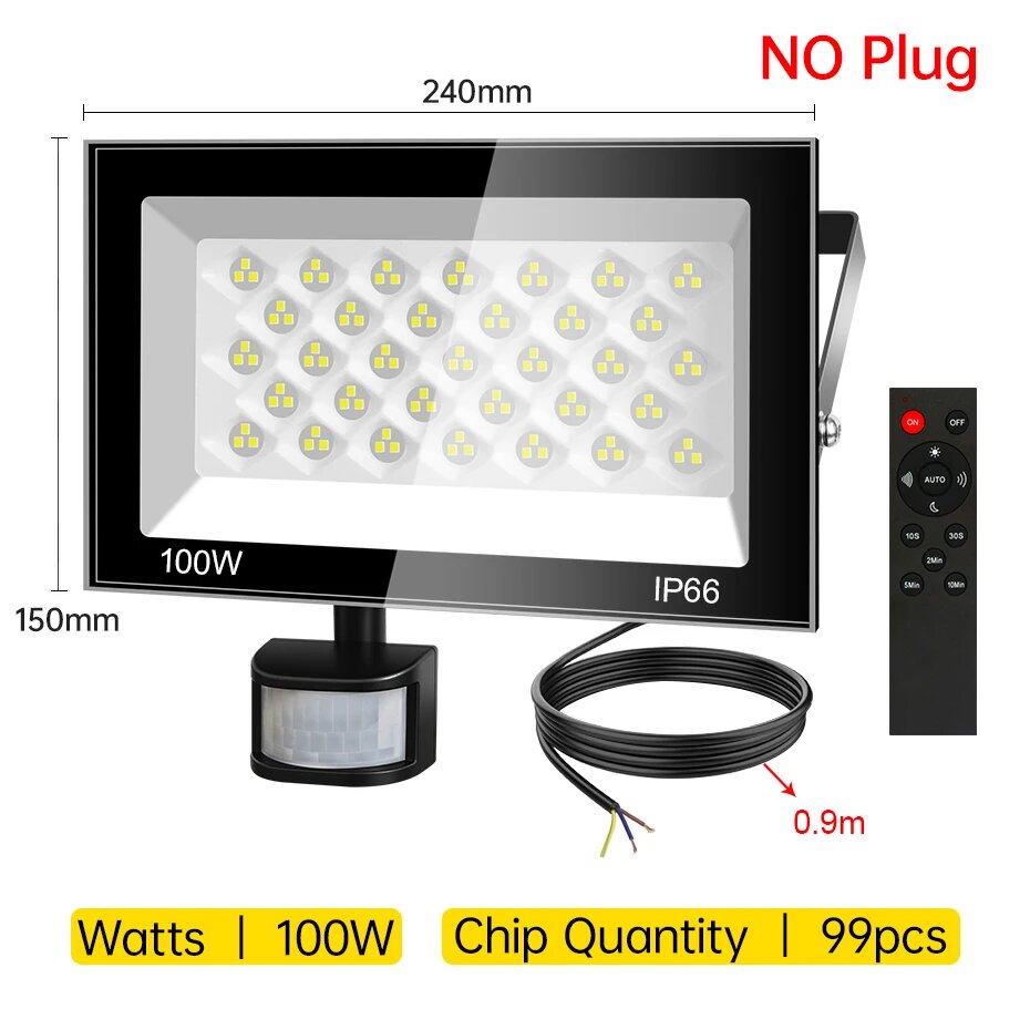 Светодиодный прожектор 100W с датчиком движения, IP66