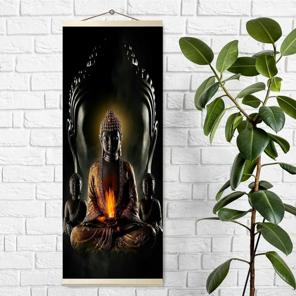 Алмазная мозаика Molly "Панно Будда", 33 цвета, с деревянными рейками и шнуром, холст без подрамника, 35х90 см