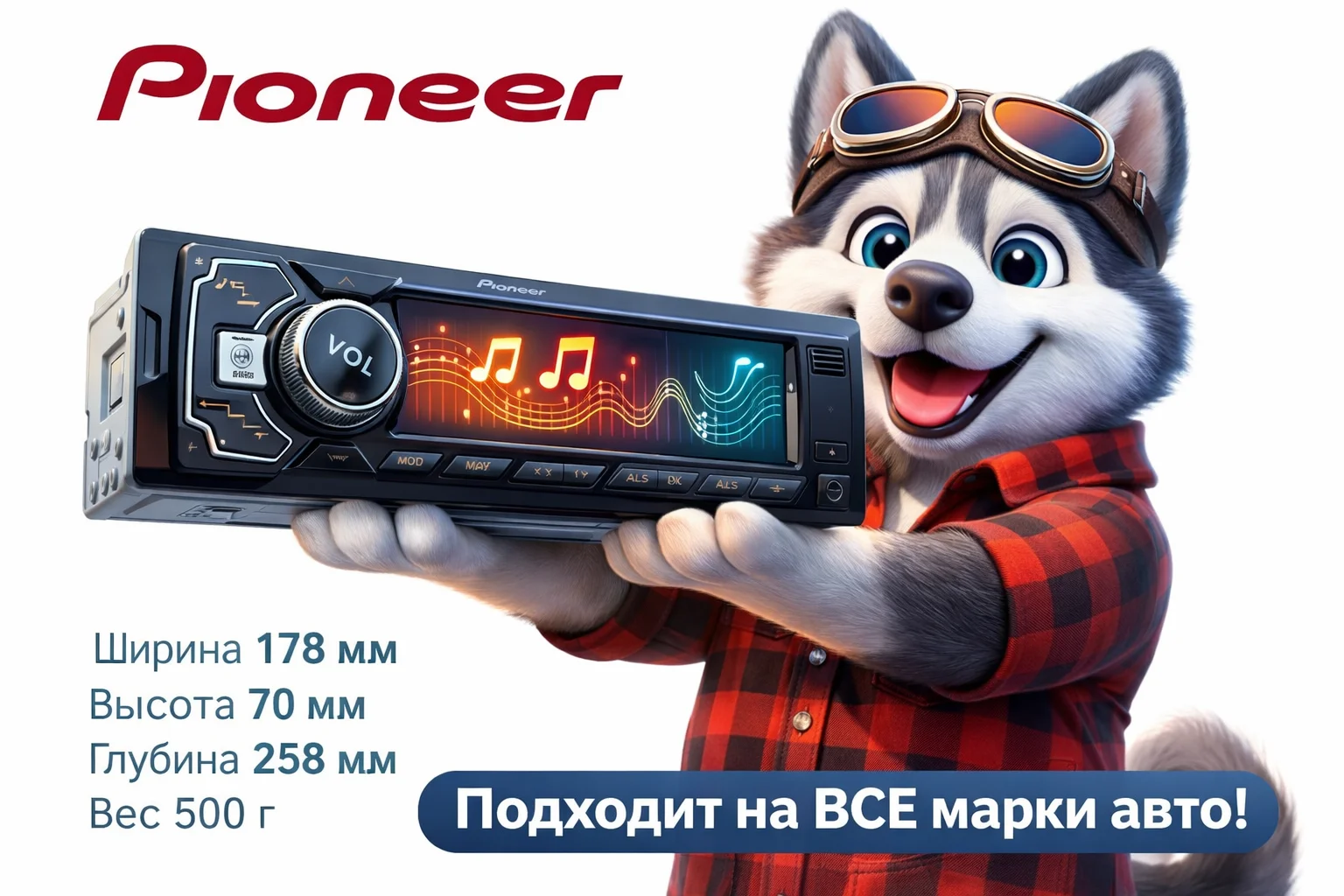 Автомагнитола Pioneer, 1DIN, Bluetooth, USB, пульт ДУ, черная