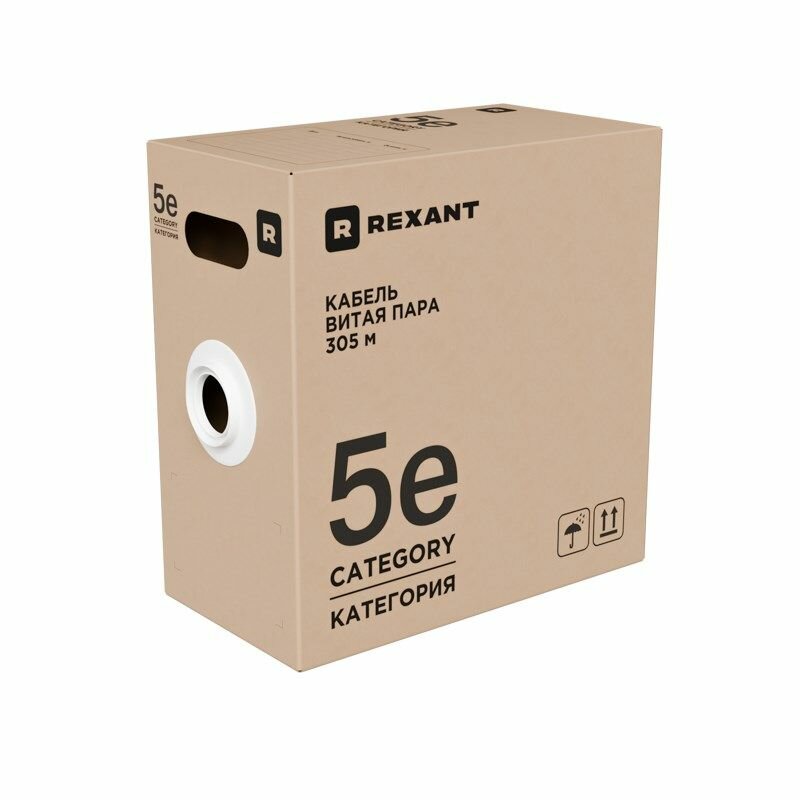 Кабель витая пара U/UTP, CAT 5e, LSZH нг(А)-HF, 4PR, 24AWG, INDOOR, SOLID, оранжевый, 305м, REXANT