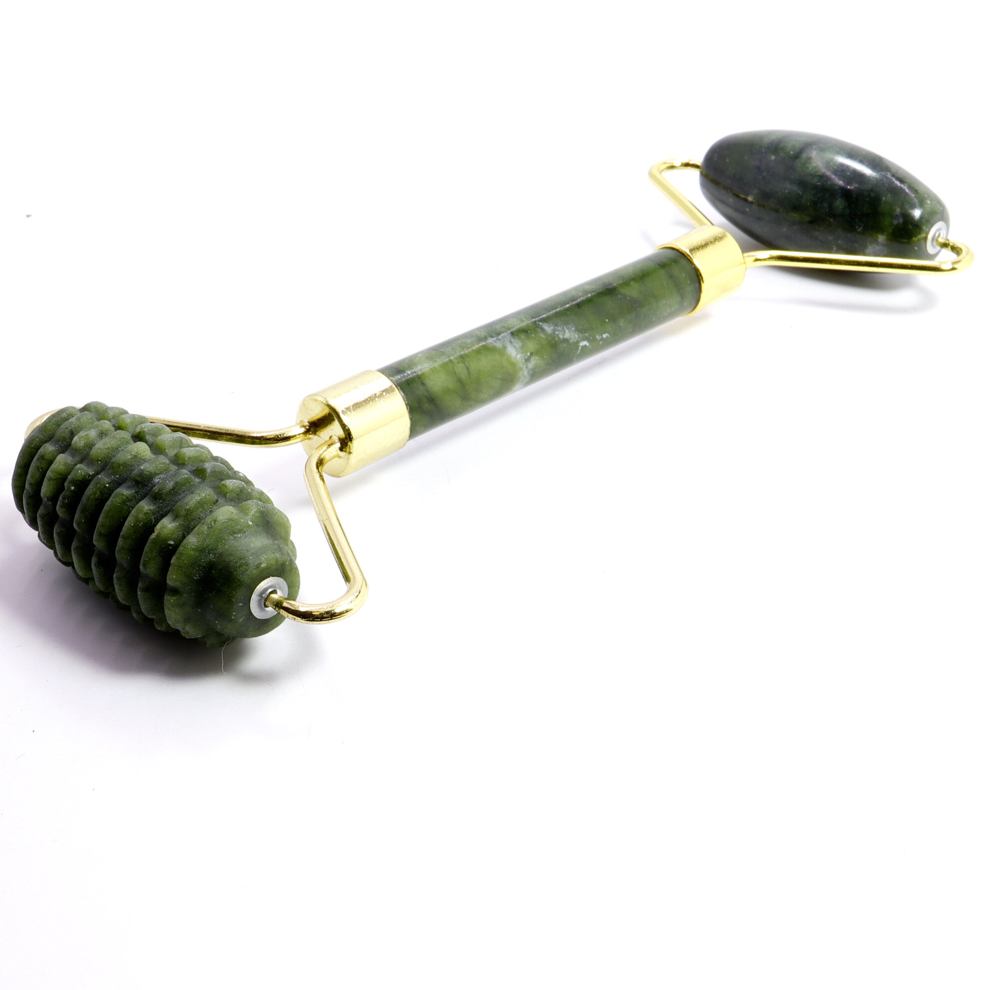 Массажер роликовый игольчатый И гладкий из камня байкальский нефрит - от глубоких морщин (длина 14-15 см.), 1 шт.