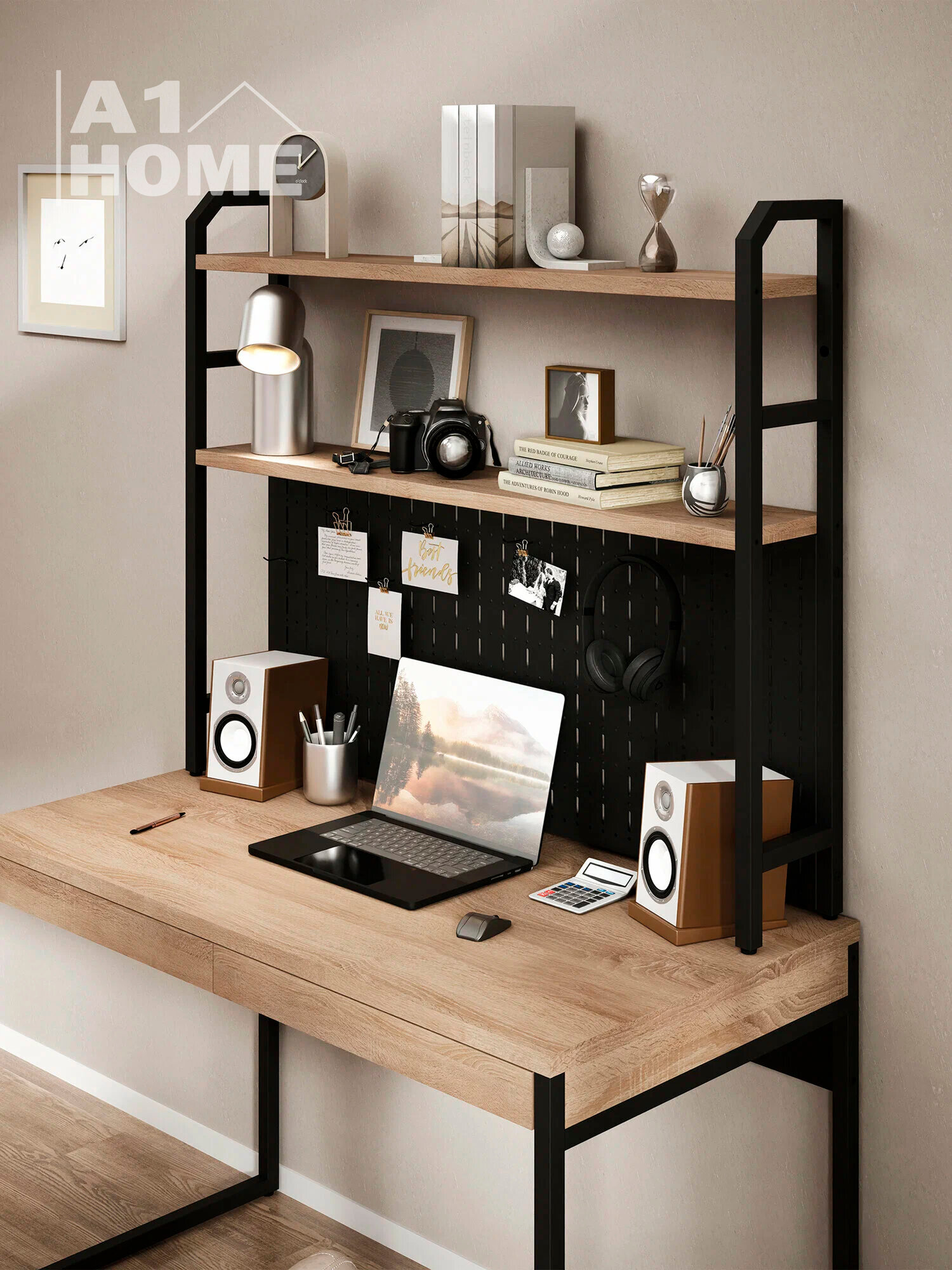 Настольная Полка 115х20х95 см органайзер для компьютера Дуб Сонома