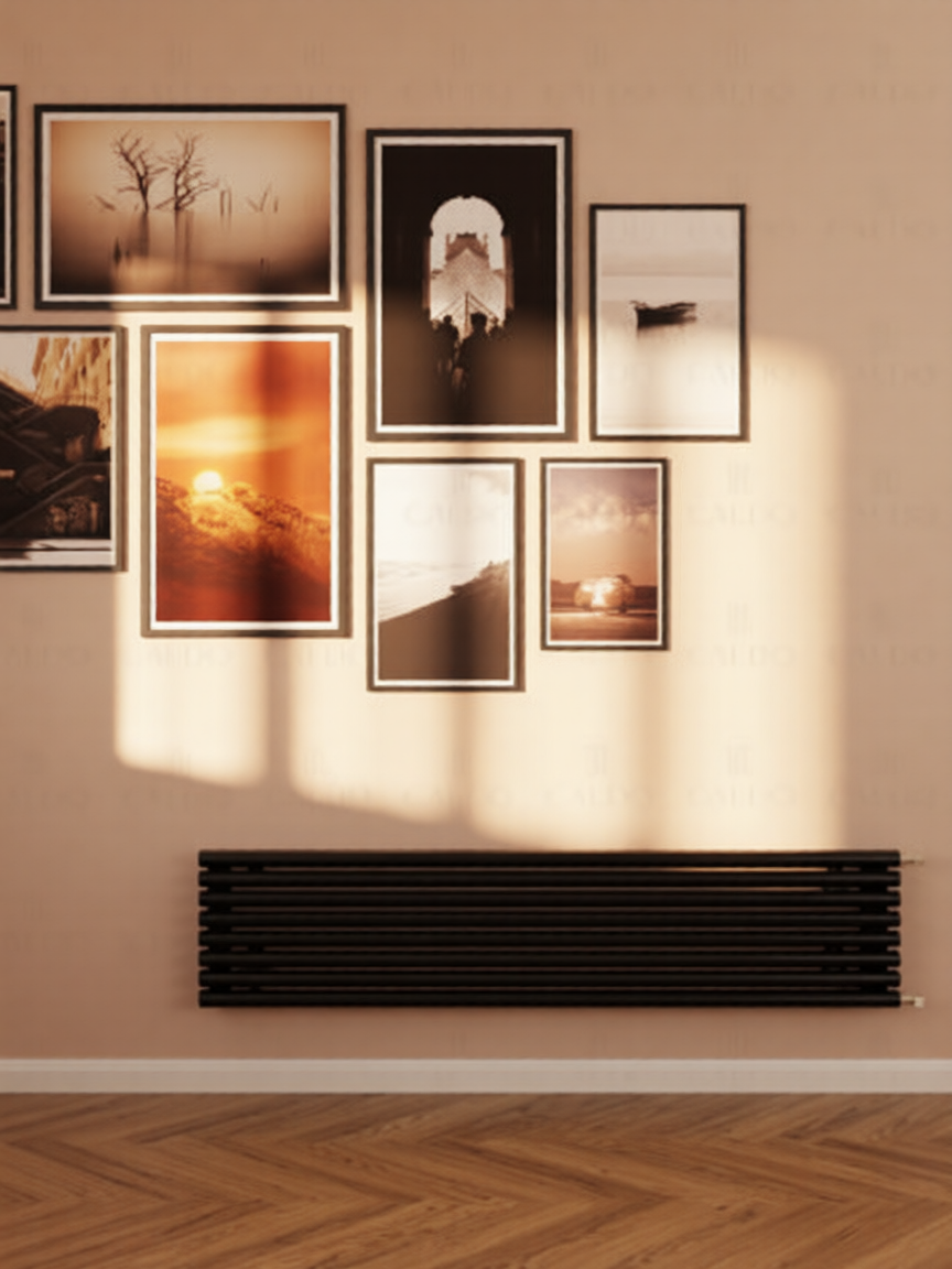 Горизонтальный трубчатый радиатор отопления R42-1500 8 секций, черный, боковое подключение