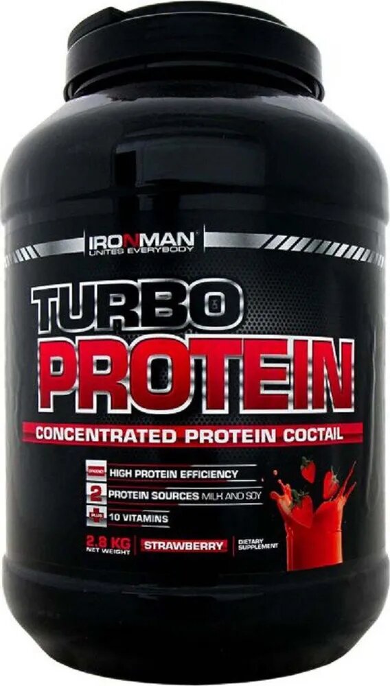 Протеин Ironman "Turbo Protein", для набора массы, земляника, 2800г