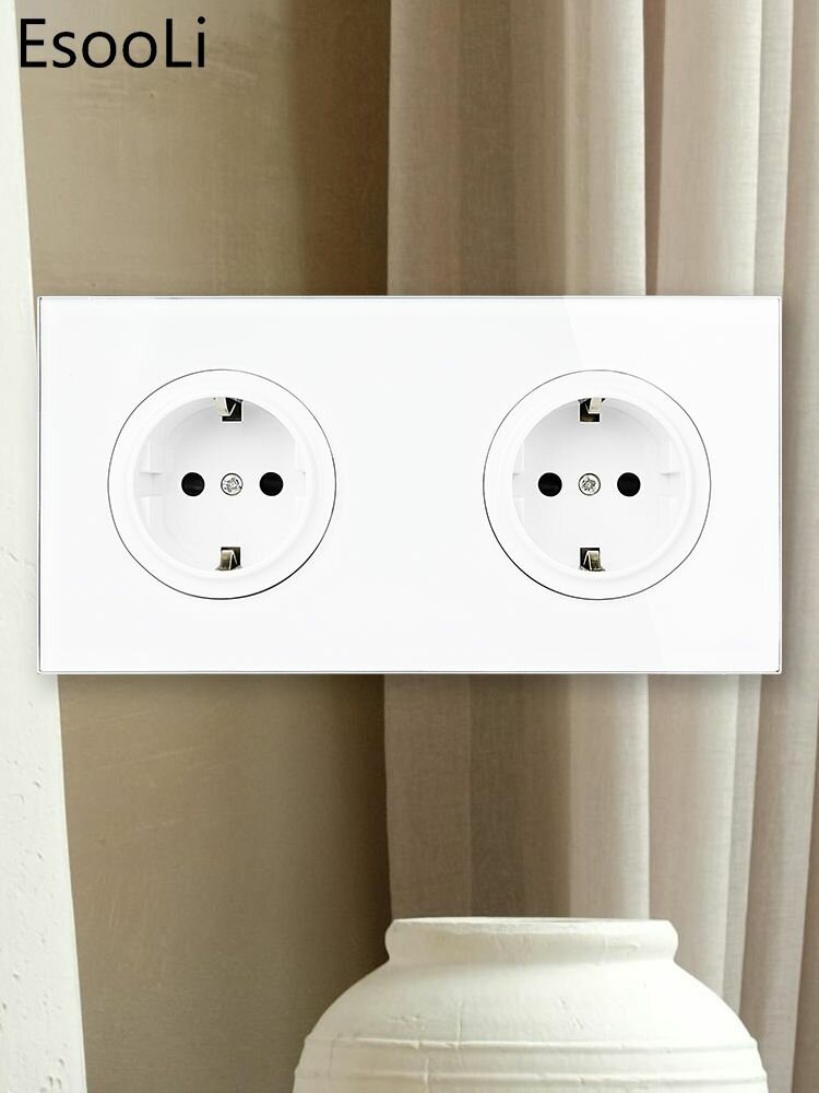 172mm Настенная розетка белый хрустальная стеклянная панель, заземленная с защитой от детей