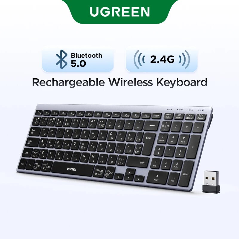 Беспроводная мембранная клавиатура UGREEN 99 клавиш русская раскладка RU keyboard