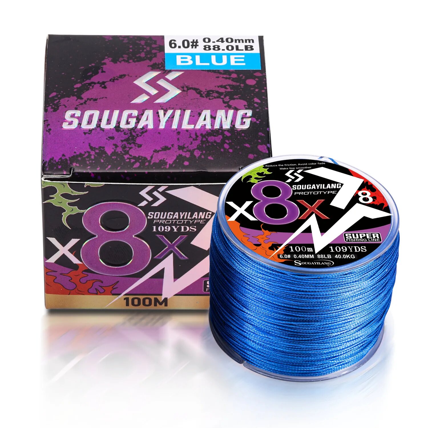 Sougayilang 8-жильная леска, 100м, Blue, 0.12mm, 22lb