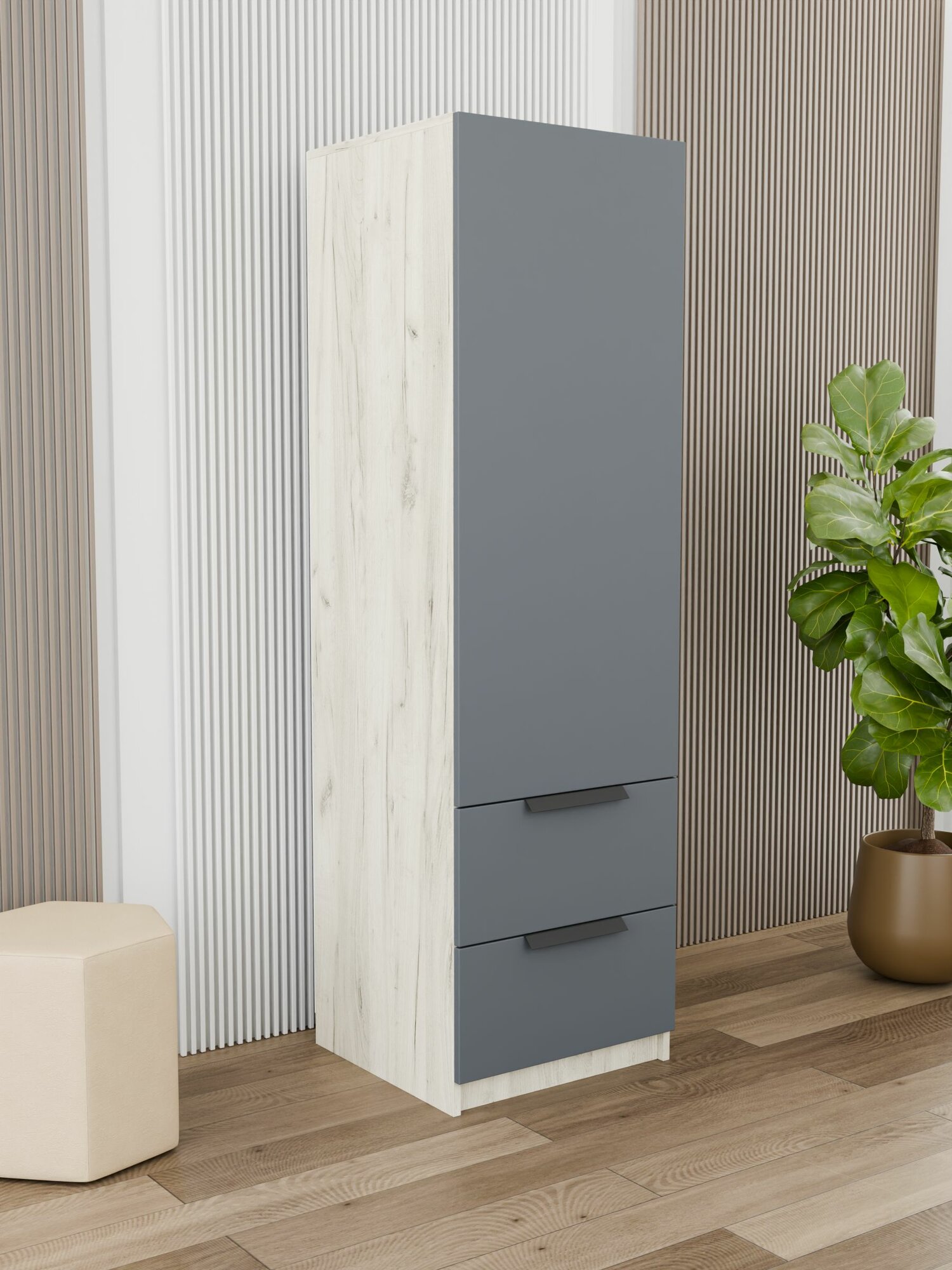 Изумлит Шкаф-пенал Компакт 170х50х49 см, дуб крафт белый/графит