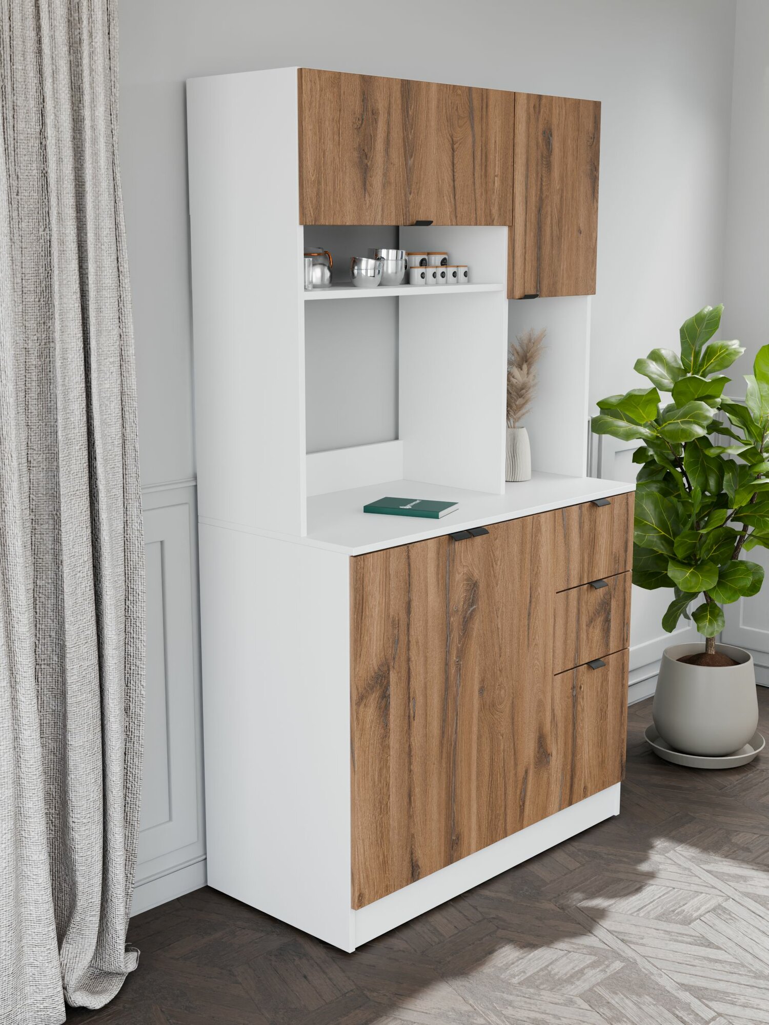 Изумлит Буфет Вилладж 100*180*48.4 см (ШхВхГ), белый-дуб крафт табачный