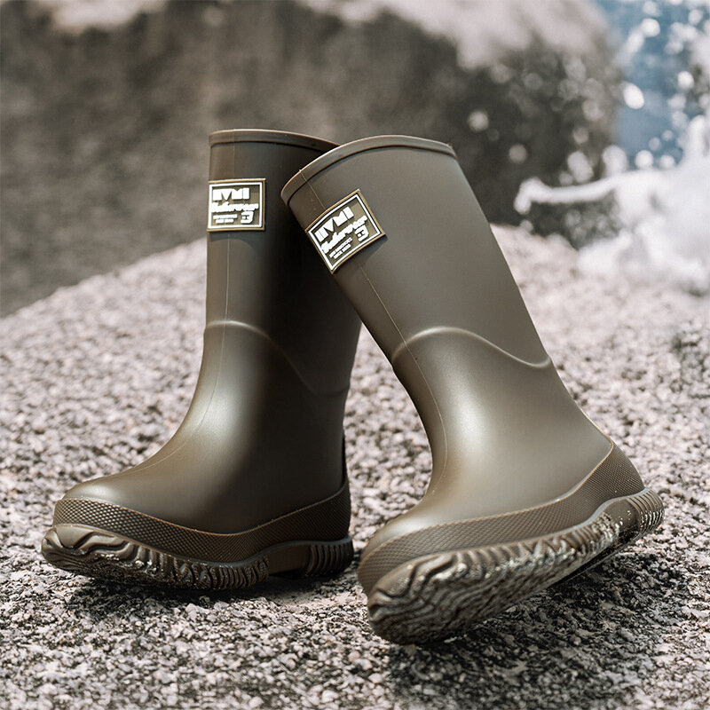 Женские резиновые сапоги до середины икры, модные водонепроницаемые нескользящие сапоги для прогулок на природе, стильные резиновые сапоги для походов в тропический лесРазмер обуви. EU:39