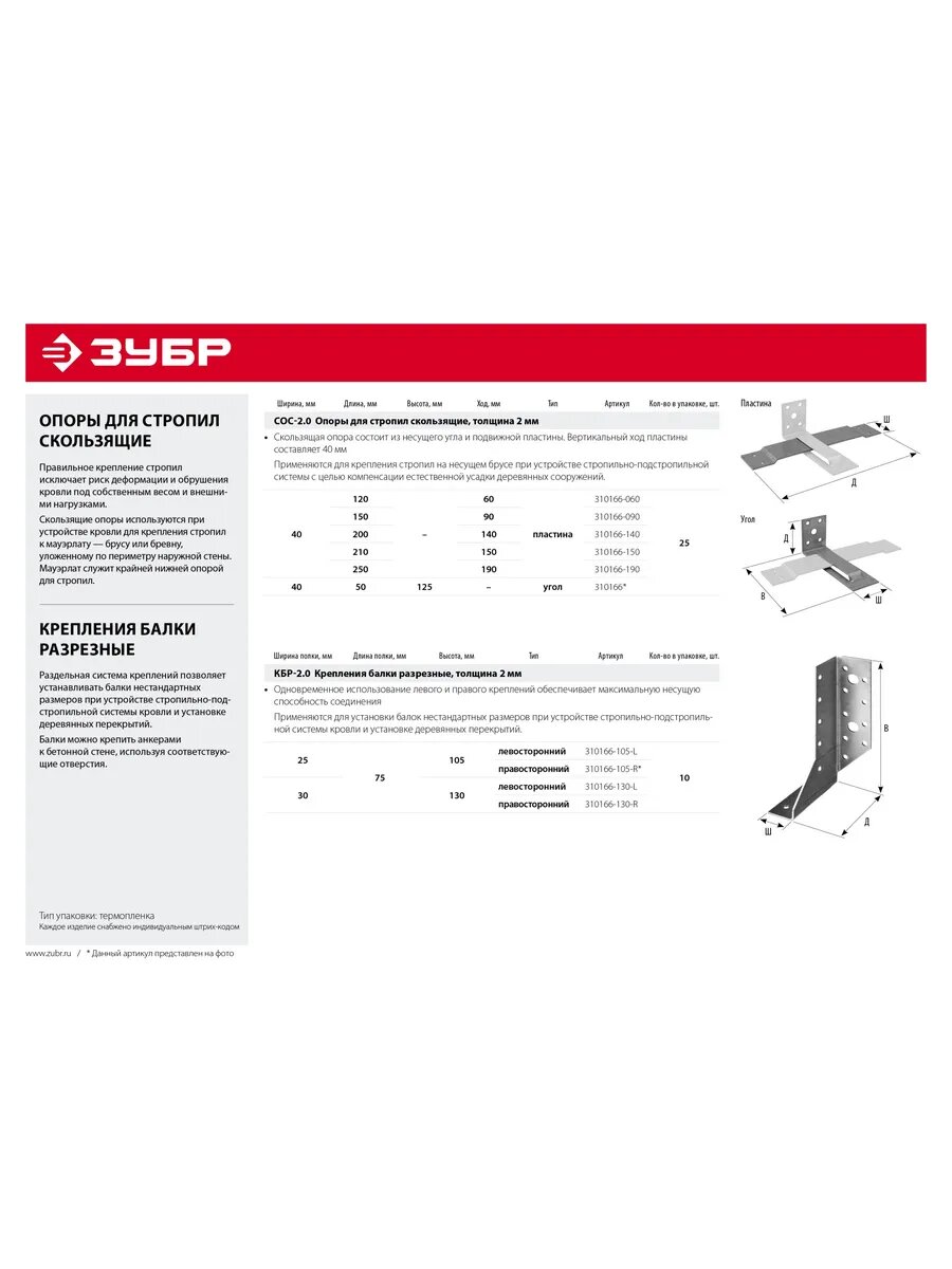 КБР-2.0, 130 x 75 x 30 x 2 мм, разрезное крепление балки пр
