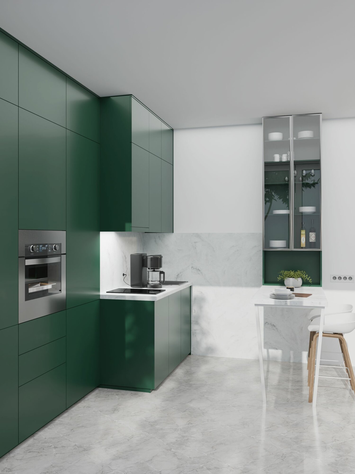 Кухонный гарнитур Екатерина современный, индивидуальные размеры МДФ, зеленый